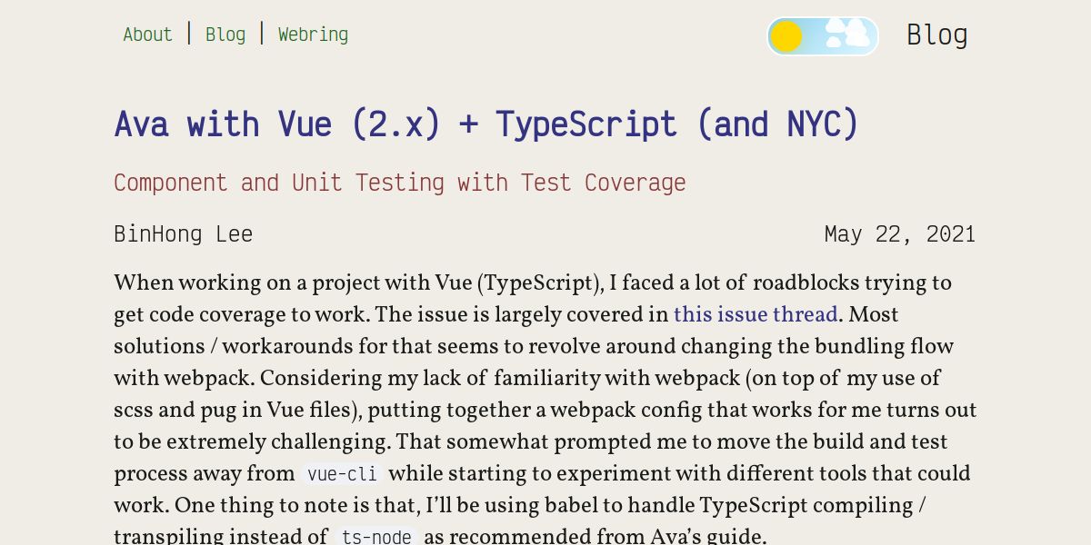 Ava with Vue (2.x) + TypeScript (and NYC) - BinHong Lee's Blog